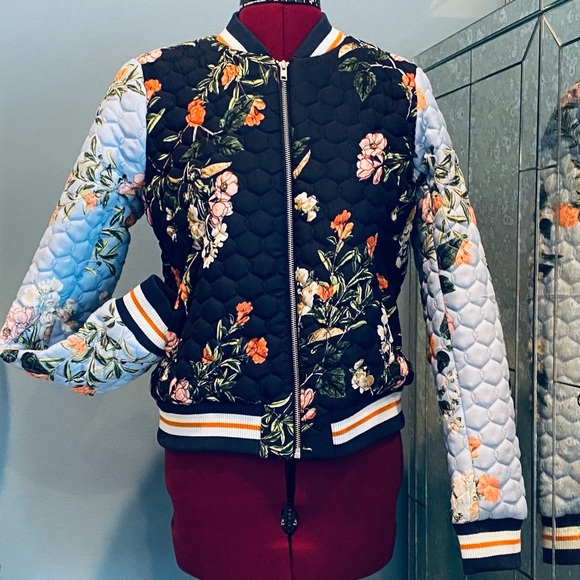 Parker | Jackets & Coats | Parker Floral Quilted Bomber Jacket Blue ...